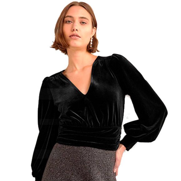 Tops | Boden Vneck Cropped Velvet Long Sleeve Blouse Nwt | Poshmark